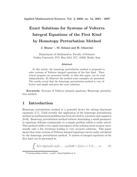 Pdf Exact Solutions For Systems Of Volterra Integral Equations Of The First Kind By Homotopy