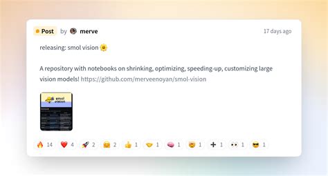 Merve On Hugging Face Releasing Smol Vision A Repository With Notebooks On Shrinking