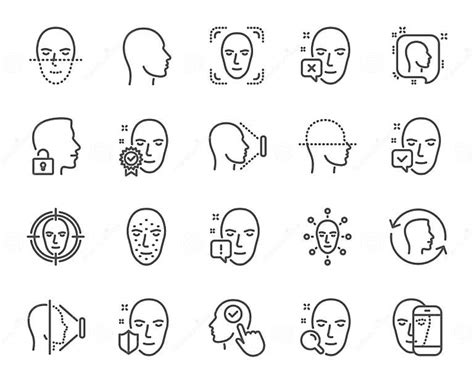 Face Recognition Line Icons Set Of Faces Biometrics Detection And Scanning Vector Stock Vector