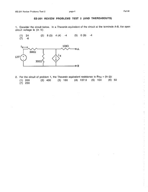 Review Problems For Test 2 Linear Circuit Analysis I Ece 20100