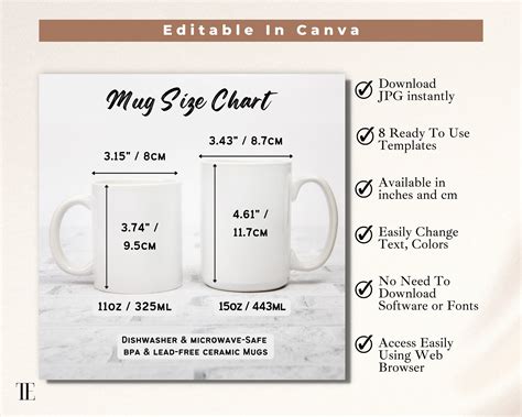 Minimalist Mug Size Chart Coffee Mug Mockup 11oz And 15oz White Mug
