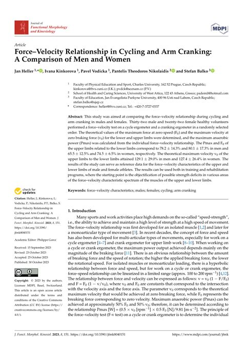 PDF Force Velocity Relationship In Cycling And Arm Cranking A Comparison Of Men And Women