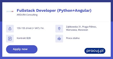 Oferta Pracy Fullstack Developer Python Angular ARDURA Consulting Warszawa