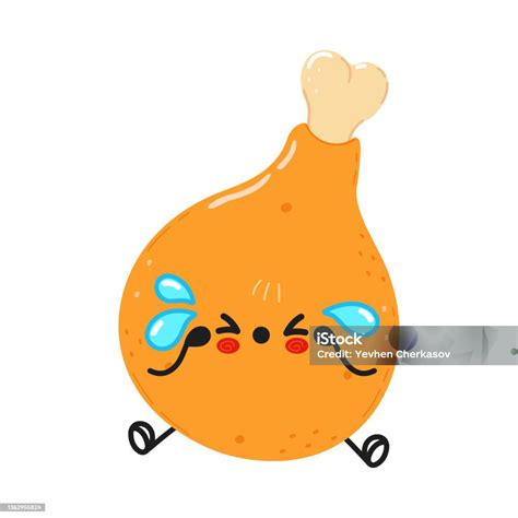 귀여운 슬픈 닭 다리 캐릭터 벡터 핸드 그린 만화 가와이 캐릭터 일러스트 아이콘 흰색 배경에 격리 슬픈 닭 다리 캐릭터 컨셉 슬픔에 대한 스톡 벡터 아트 및 기타 이미지