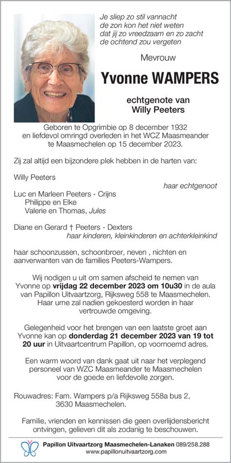 Yvonne Wampers † 15122023 Inmemoriam