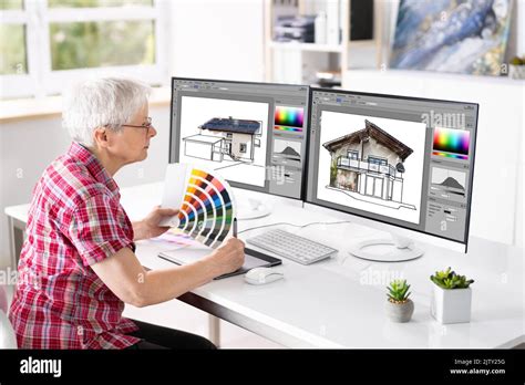 Website Graphic Designer Working In Office On Multiple Screens Stock