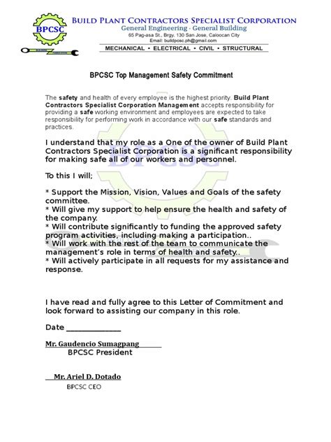 Safety Commitment Letter Pdf Safety Commitment Letter Pdf