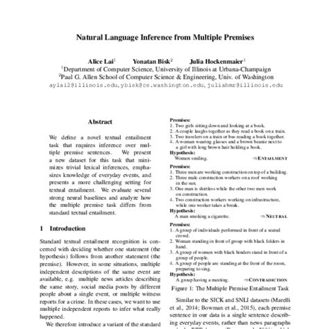 Natural Language Inference From Multiple Premises Acl Anthology