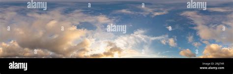 360 Sky Panorama Of Vibrant Golden Cumulus Clouds At Sunset Seamless