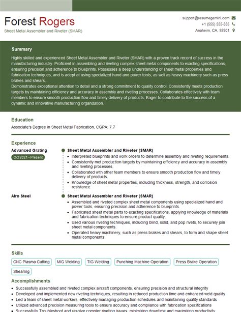 Top 10 Questions For Sheet Metal Assembler And Riveter Smar Interview Resumegemini Online