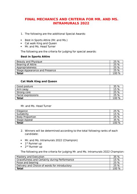 Criteria For Judging Pageant Template Design Talk