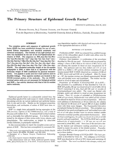 Pdf The Primary Structure Of Epidermal Growth Factor