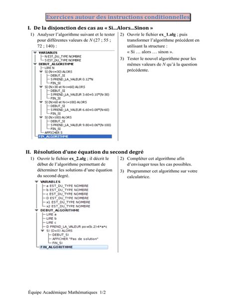 Instructions Conditionnelles