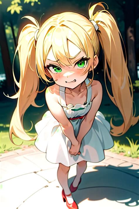 Anime Girl With Blonde Hair And Green Eyes Walking On A Path Seaart Ai
