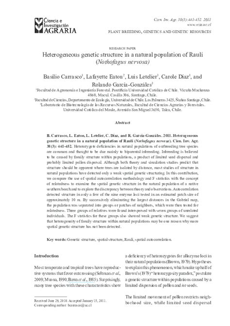 Pdf Heterogeneous Genetic Structure In A Natural Population Of Raulí