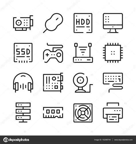 Computer Hardware Line Icons Set Modern Graphic Design Concepts