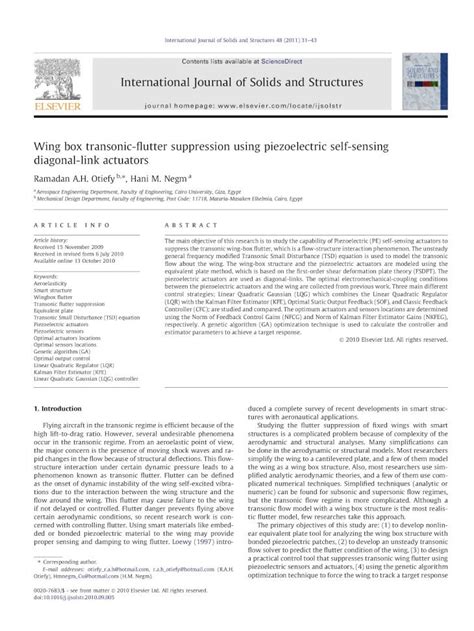 Pdf Wing Box Transonic Flutter Suppression Using Piezoelectric Self