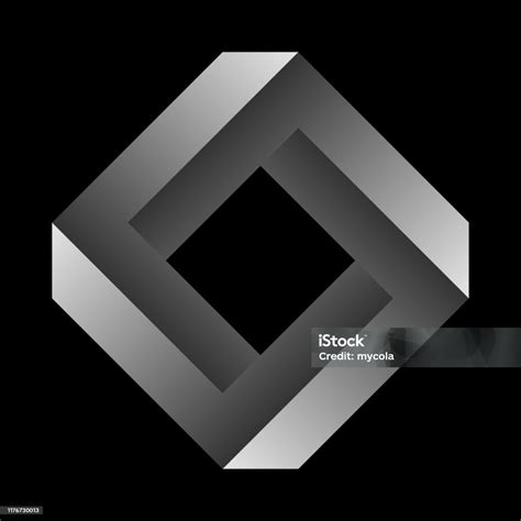 검은 색 배경에 펜로즈 사각형입니다 불가능한 개체 또는 불가능한 그림 또는 이해할 수없는 그림 마술사에 대한 스톡 벡터 아트 및 기타 이미지 Istock