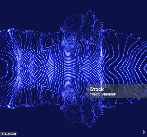 추상적인 오디오 음파 배경 음악 시각화 동적 입자가 있는 배열입니다 디지털 이퀄라이저 기술 배너 전단지 포스터 표지 또는 브로셔를 위한 3d 벡터 그림 주파수에 대한 스톡