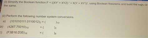 solved 1 simplify the boolean function f xy xyz