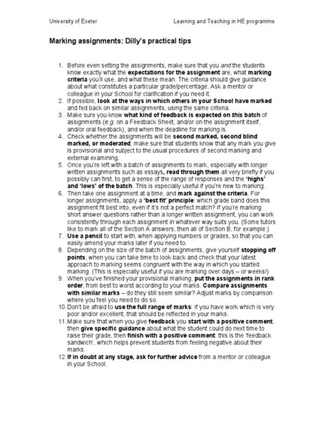 Tips For Marking Assignments Pdf Pedagogy Cognition