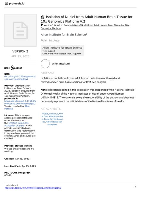 Pdf Isolation Of Nuclei From Adult Human Brain Tissue For 10x Genomics Platform V2