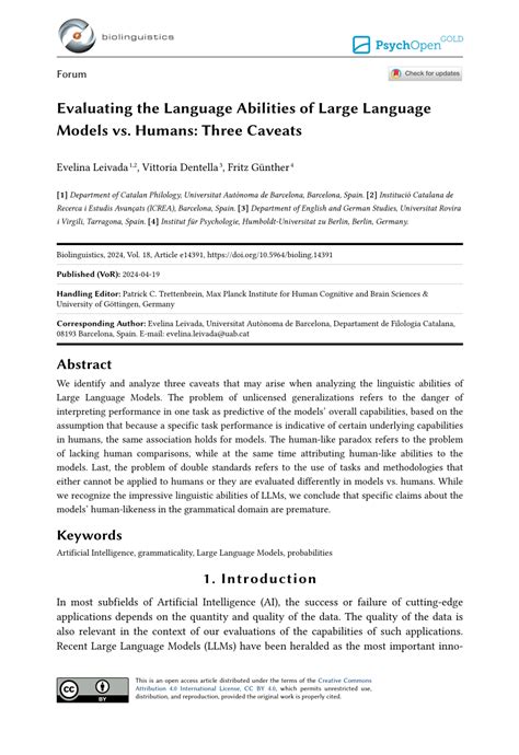 Pdf Evaluating The Language Abilities Of Large Language Models Vs Humans Three Caveats