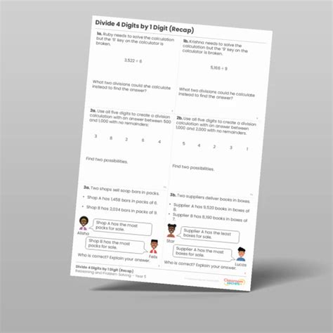 Year 5 Divide 4 Digits By 1 Digit Recap Reasoning And Problem Solving