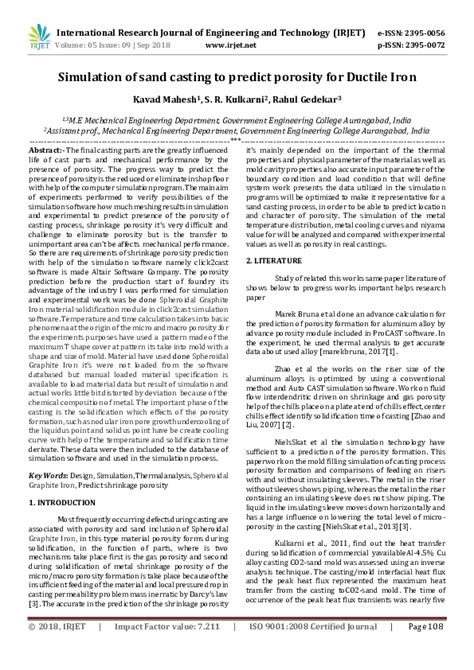 Pdf Irjet Simulation Of Sand Casting To Predict Porosity For Ductile Iron Irjet Journal
