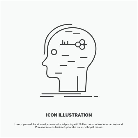 Brain Hack Hacking Key Mind Icon Line Vector Gray Symbol For Ui
