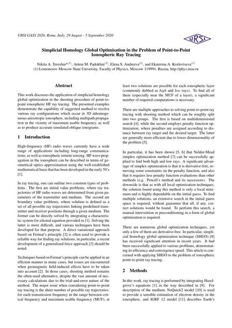 Pdf Simplicial Homology Global Optimisation In The Problem Of Point To Point Ionospheric Ray