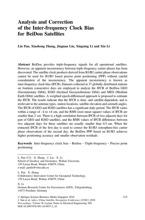 Pdf Analysis And Correction Of The Inter Frequency Clock Bias For