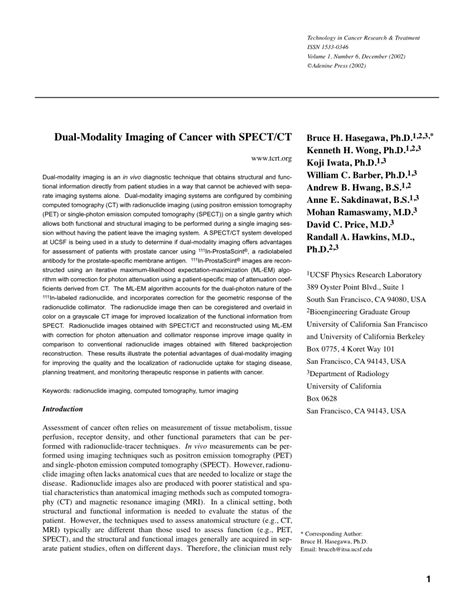 Pdf Dual Modality Imaging Of Cancer With Spect Ct