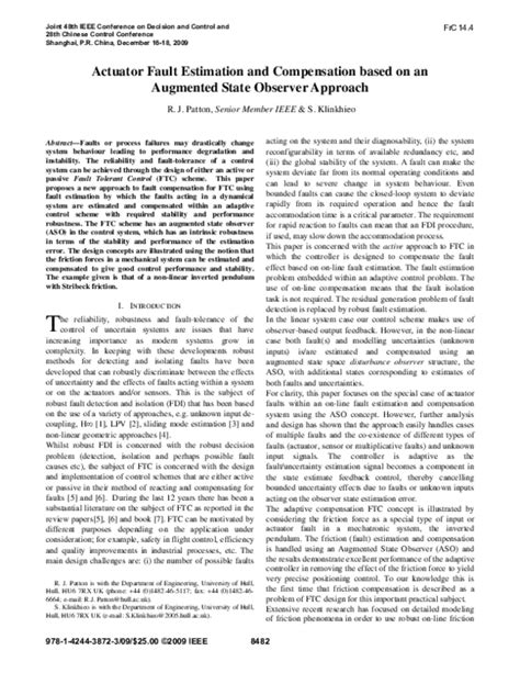 Pdf Actuator Fault Estimation And Compensation Based On An Augmented