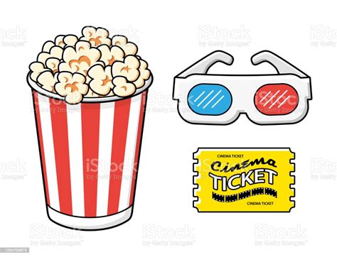 팝콘 양동이 3d 안경 및 영화 티켓 3d 안경에 대한 스톡 벡터 아트 및 기타 이미지 3d 안경 3차원 형태 Film Festival Istock