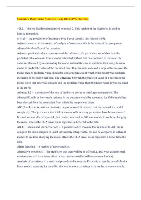 Summary Discovering Statistics Using Ibm Spss Statistics Statistical Reasoning For Health