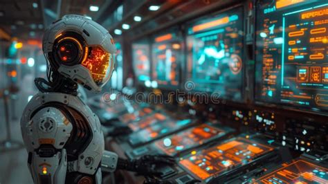 advanced ai robot operating high tech control room generative ai stock