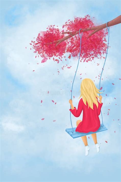 Romantic Blonde Girl Riding Swing Stock Illustrations 4 Romantic