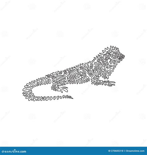 Single One Curly Line Drawing Illustration Of Exotic Iguana Abstract Art Stock Illustration