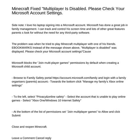 Minecraft Fixed Multiplayer Is Disabled Please Check Your Microsoft Account Settingsmmjui Pdf