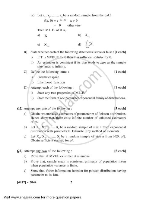 Theory Of Estimation 2015 2016 B Sc Statistics Semester 5 Tybsc 2013 Pattern Question Paper