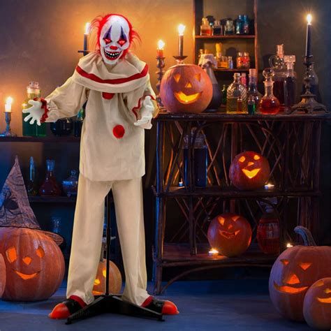 5 Ft Halloween Clown Decoration With Glowing Red Eyes Spooky Indoor