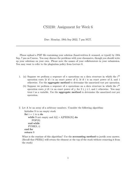 Week CS Assignment For Week Due Monday Th Sep Pm SGT Please Upload A PDF