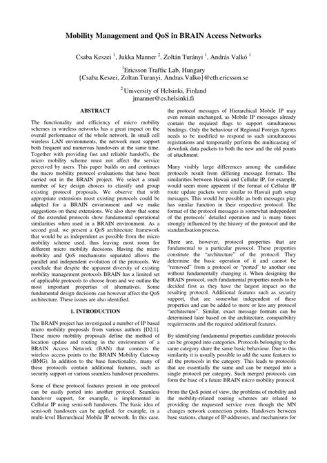 Pdf Mobility Management And Qos In Brain Access Networks