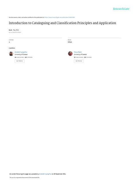 Introduction To Cataloguing And Classification Principles And