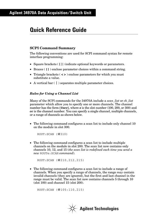 Agilent 34970a Quick Reference Guide Agilent Technologies