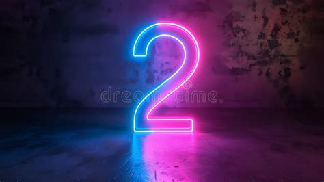 3d pink and blue neon glow digital number 2 two in captivating stock