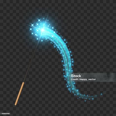 기적과 마법 지팡이의 크리에이 티브 벡터 일러스트 레이 션에 고립 된 투명 한 배경을 스파클 아트 디자인 마법사 지팡이 도구 발광 추상 개념 그래픽 별 빛 에너지 요소