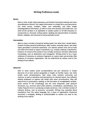 Fillable Online Writing Proficiency Levels Fax Email Print PdfFiller