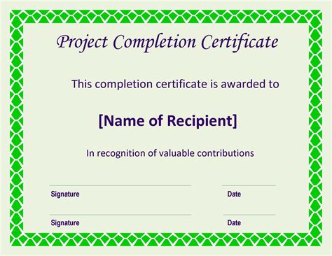 Certificate Template For Project Completion